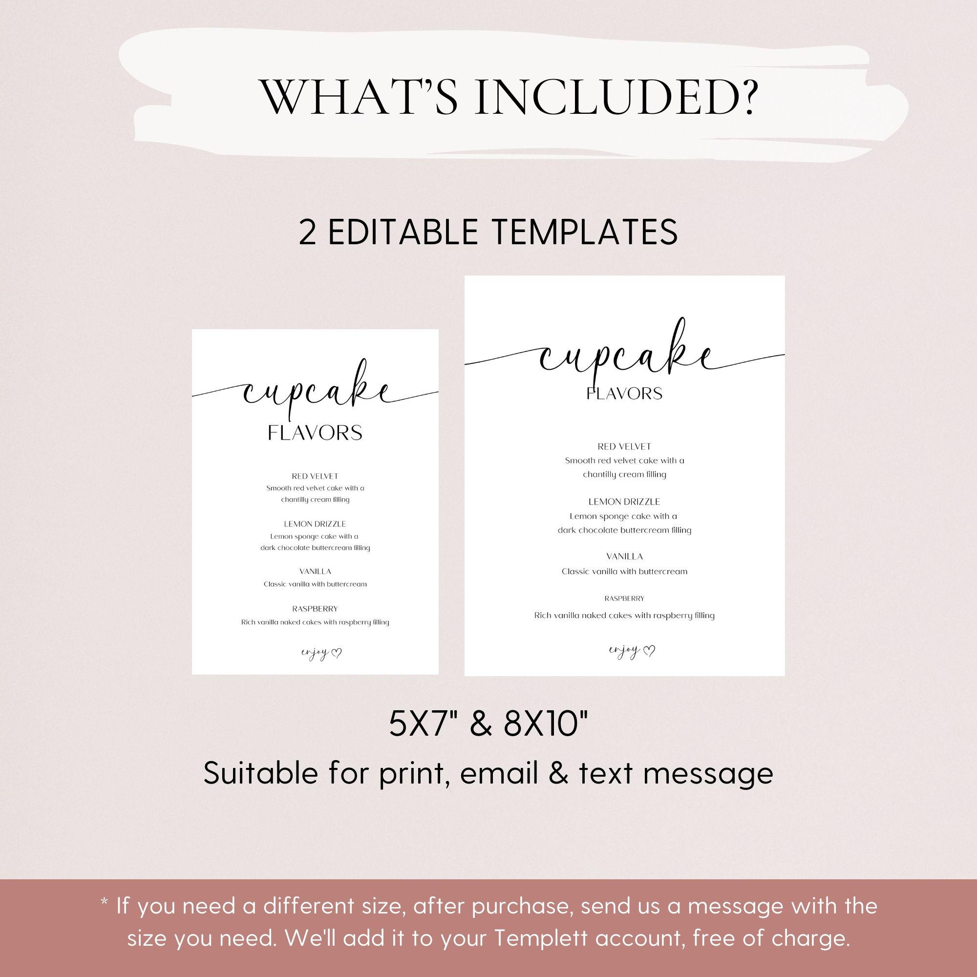 Cupcake Menu Sign Template, Editable Wedding Cupcake Sign, Printable ...