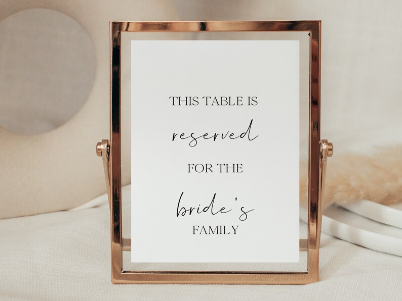 Table Reserved Bride's Family Sign, Minimalist Wedding Signage, Wedding ...