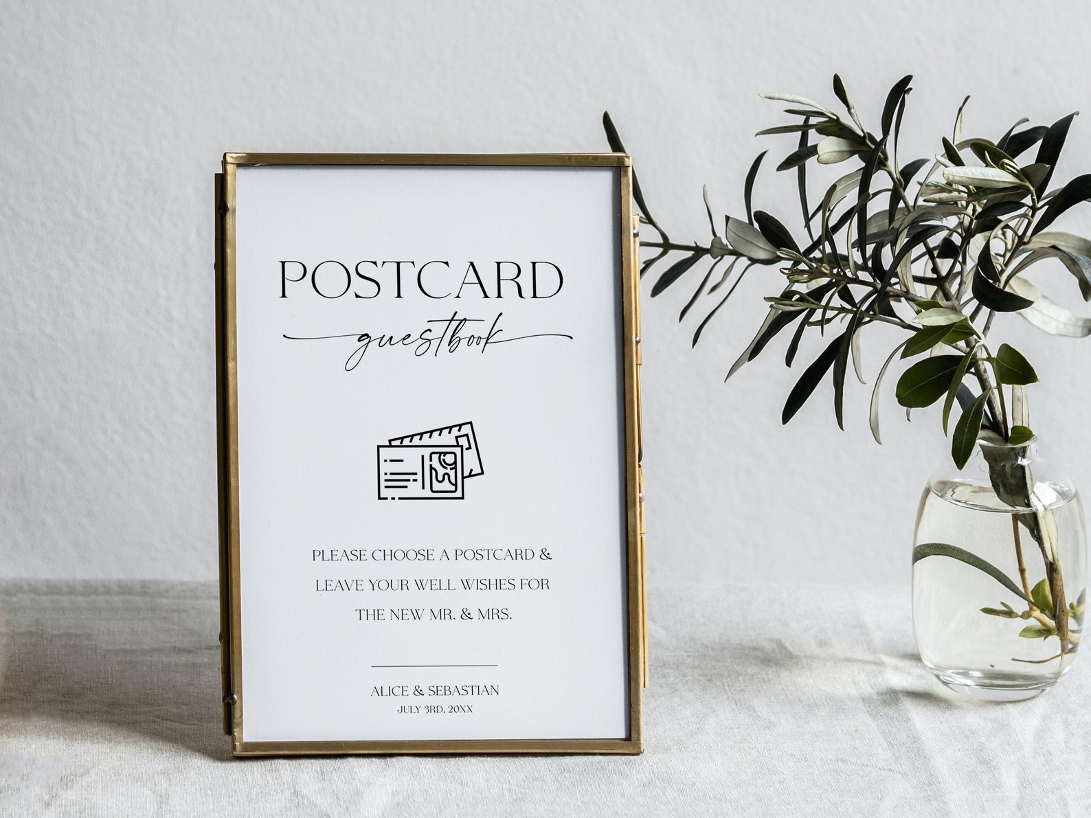 Postcard Guest Book Sign Printable, Modern Guest Book Sign, Bohemian ...
