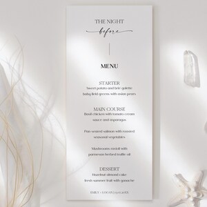 Rehearsal Dinner Menu Template, the Night Before Menu Card, Minimalist ...
