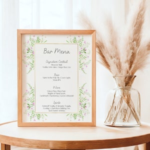 Floral Bar Menu Template, 8x10" Elegant Wildflower Bar Menu Sign, Drink ...