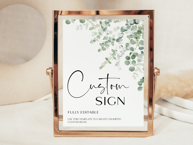 Eucalyptus Callygraphy Custom Sign Template, Minimalist Wedding Sign ...