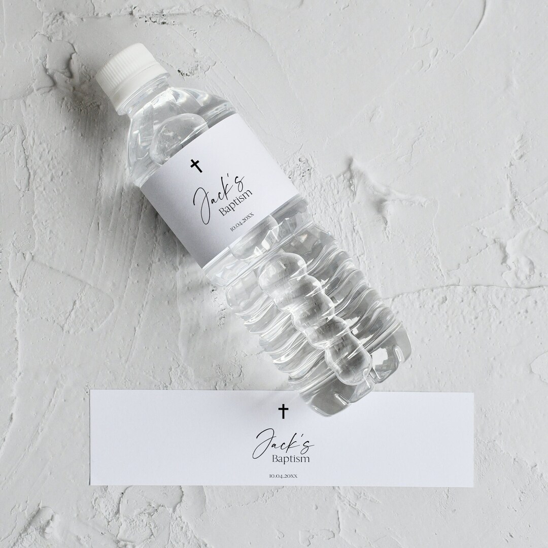 Custom Water Bottle Label Template, Baptism Favors Printable, Thank You ...