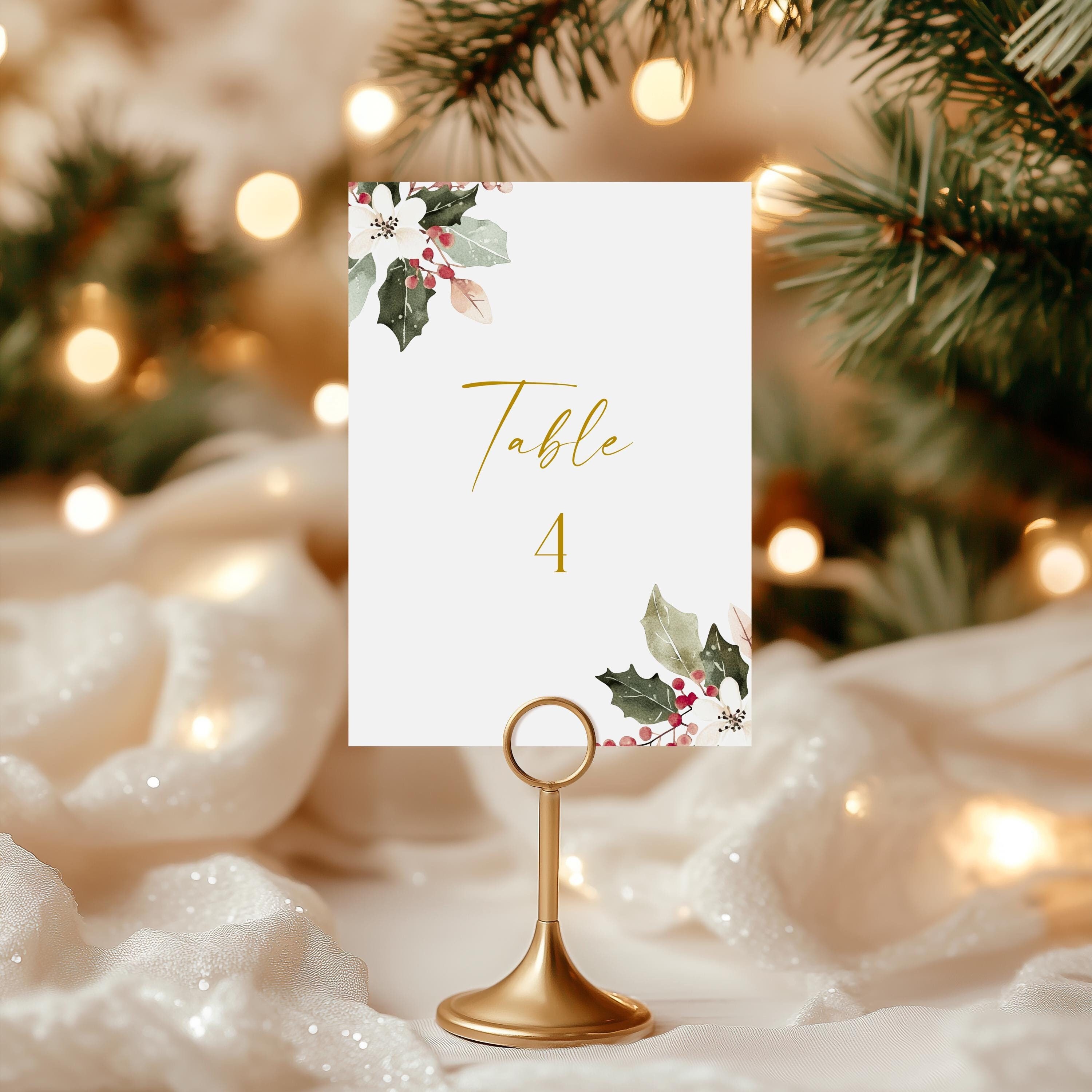Christmas Table Number Sign Template, Winter Wedding, Table Number ...