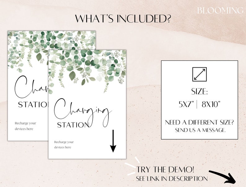 Eucalyptus Charging Station Sign, Charging Bar Sign Template, Party ...