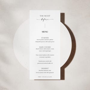 Rehearsal Dinner Menu Template, the Night Before Menu Card, Minimalist ...