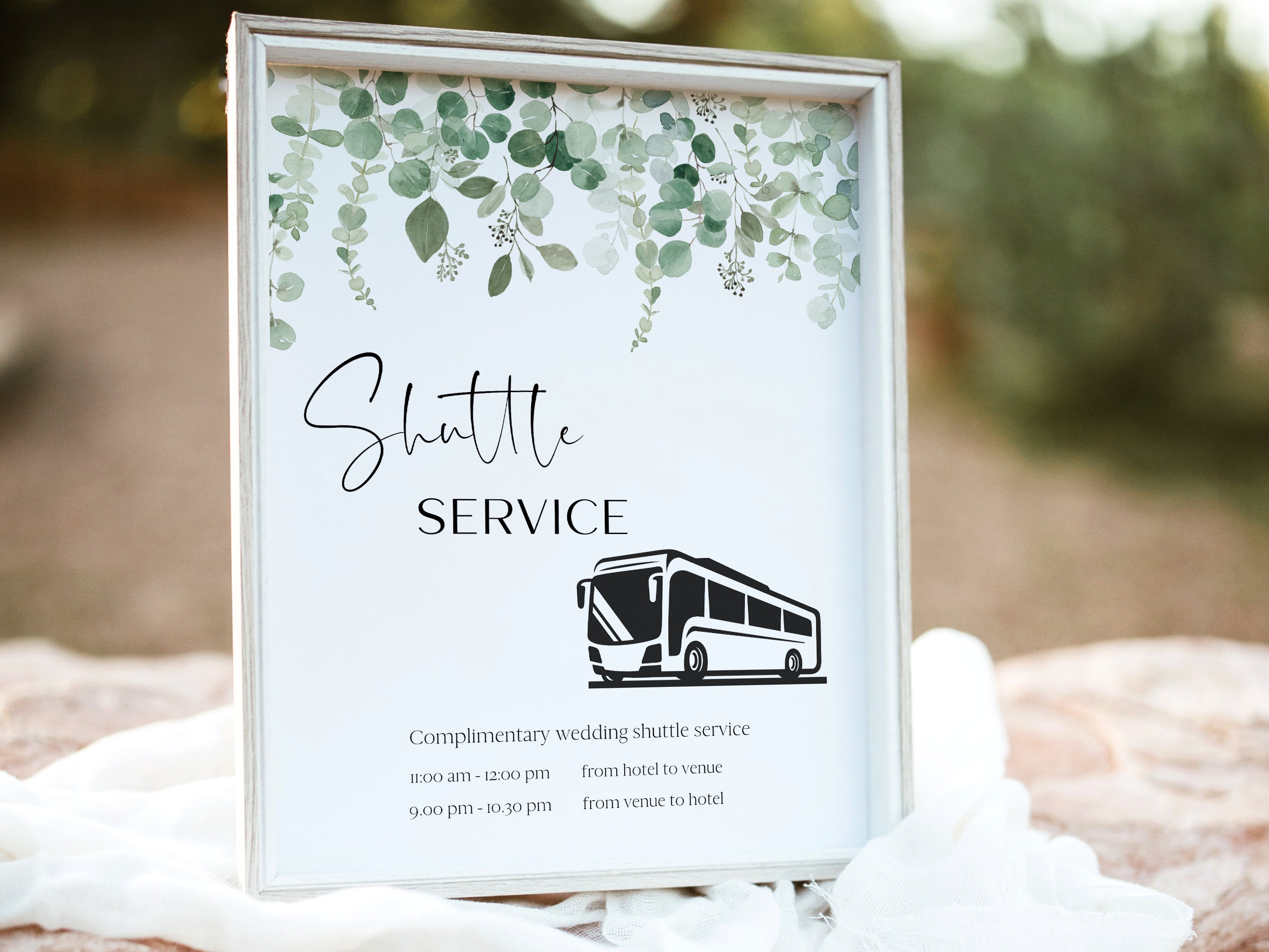 Eucalyptus Shuttle Sign Wedding Template, Wedding Transportation Sign ...