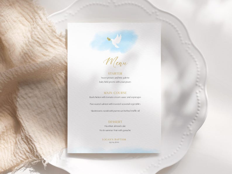 Baptism Menu Template, Minimalist Editable Menu Card, Shower Table Menu ...