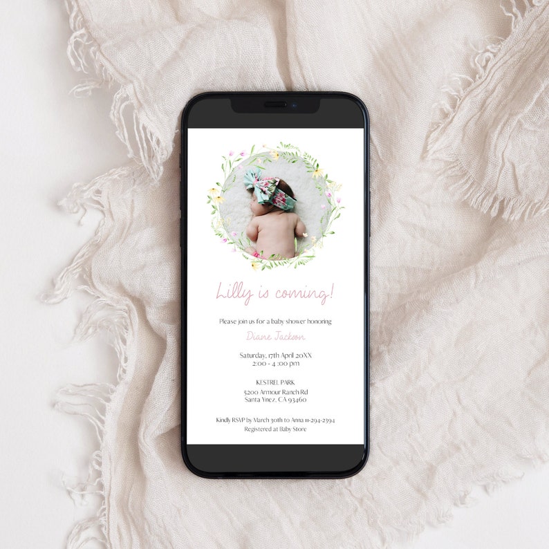 Baby Shower Digital Invitation With Photo Template, Editable Floral ...