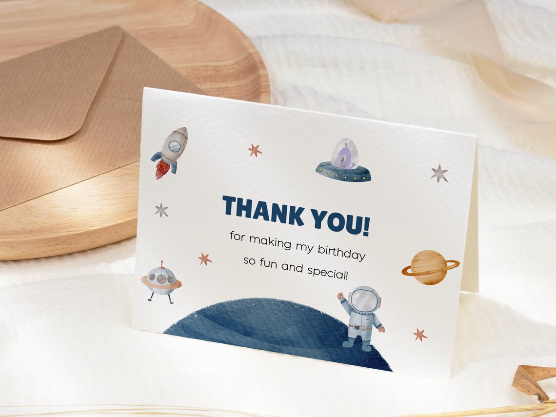 Outer Space Thank You Card Template, Printable Thank You Card, Boys ...