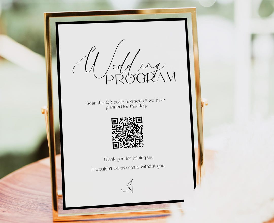 Wedding Program QR Code Sign Template, Minimalist Wedding Sign ...