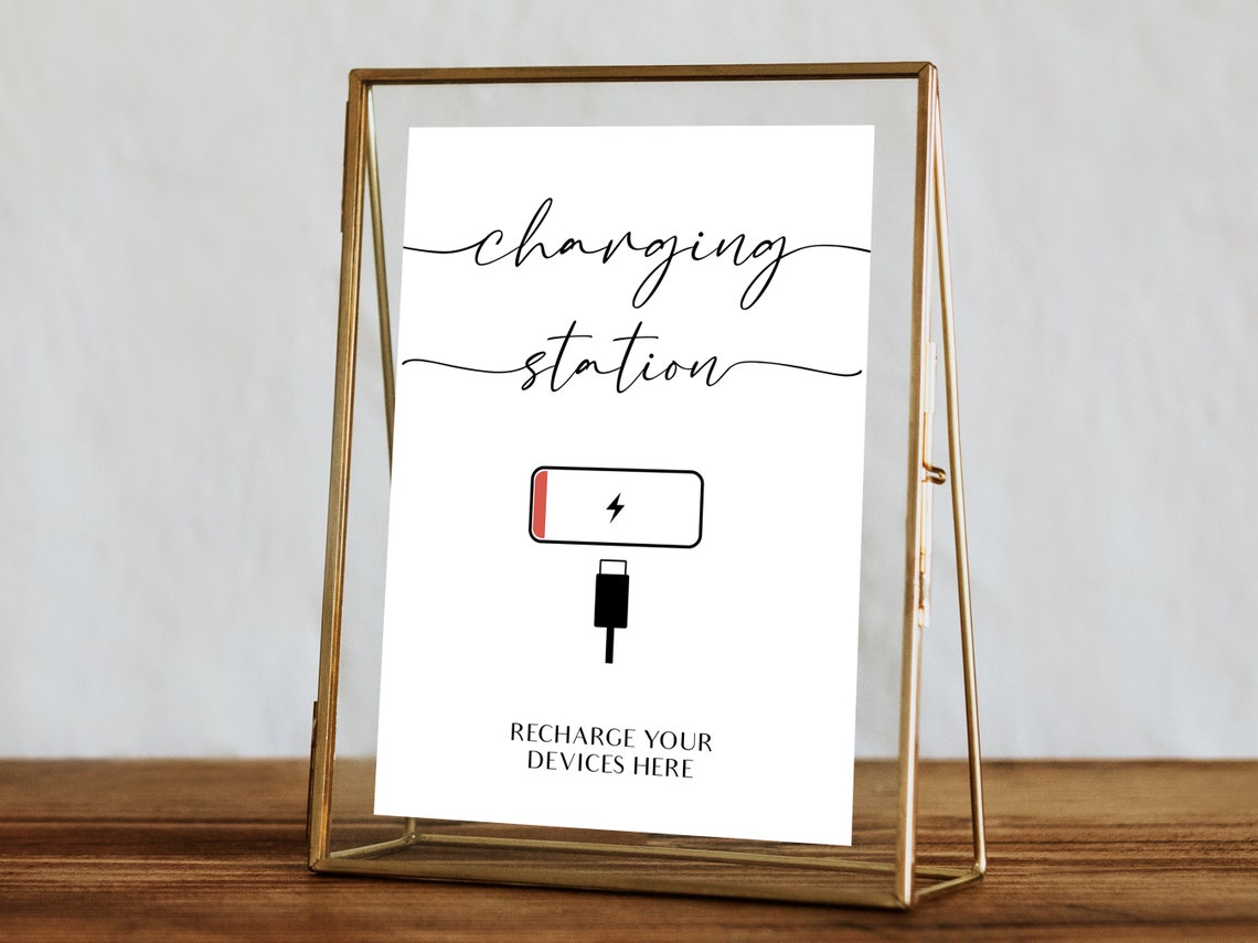 Charging Station Sign, Charging Bar Sign Template, Party Charging ...