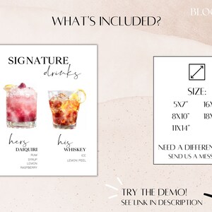 SERENE Signature Drink Sign for Wedding, His and Hers Drinks Sign ...