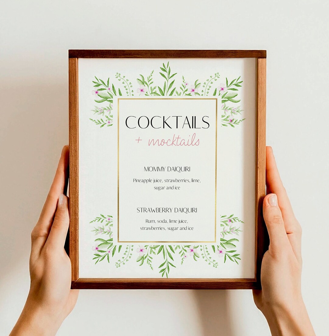 Floral Drink Menu Template, Wildflower Bar Menu Sign, Editable ...