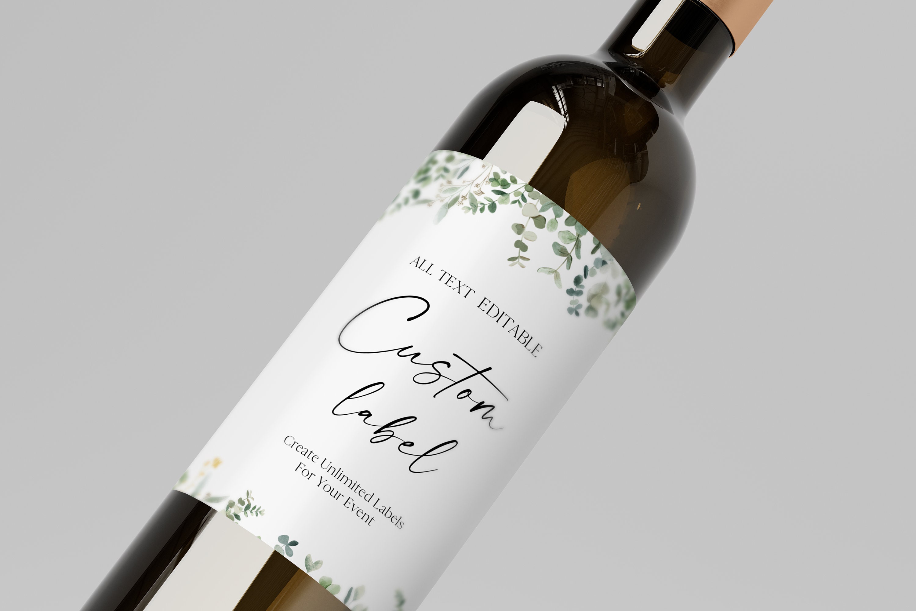 Eucalyptus Wine Label Template, Greenery Wine Labels Wedding, Editable ...