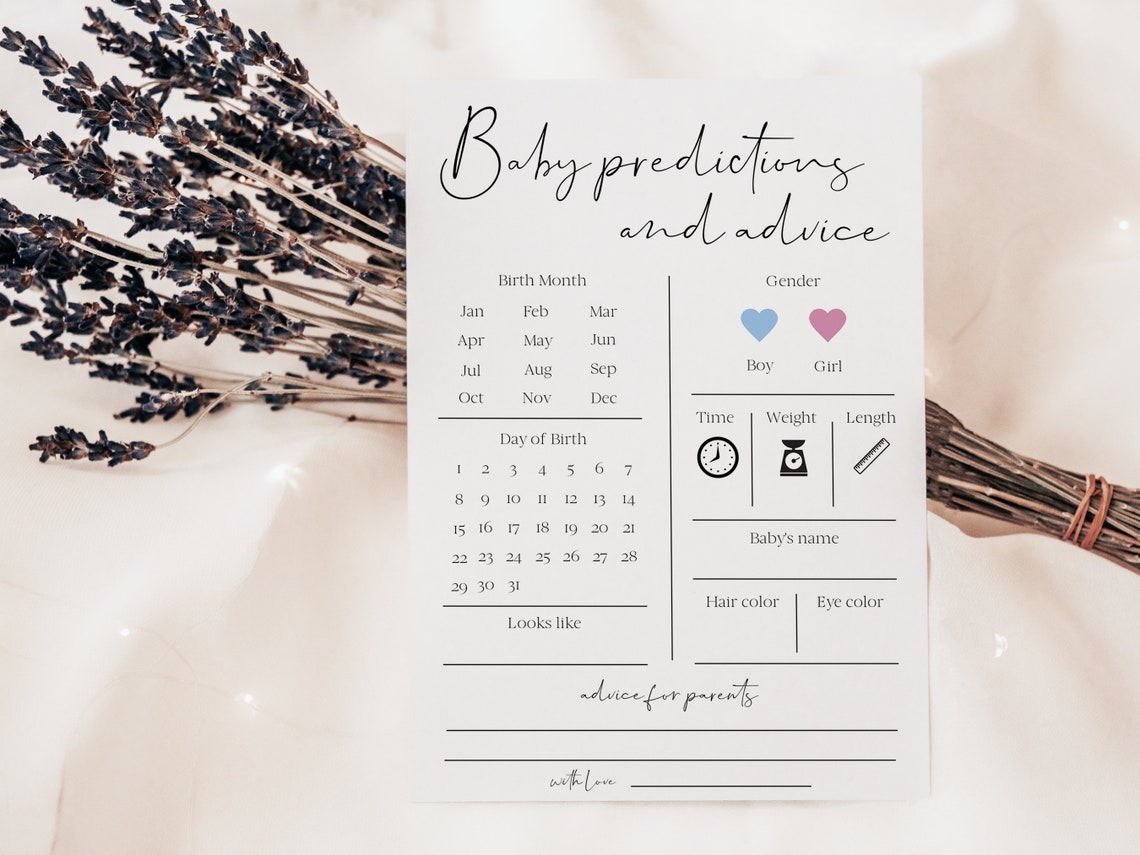 Baby Predictions and Advice Template, Baby Shower Games Printable, Fun ...