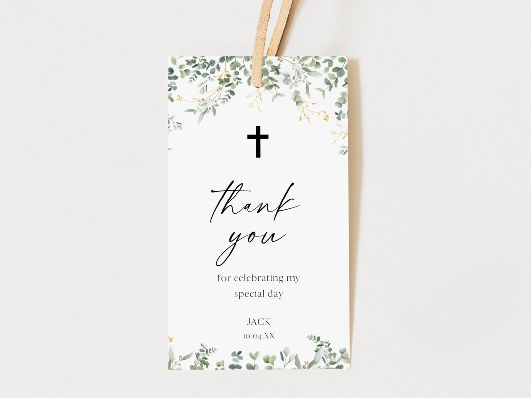 Baptism Favor Tag Template, Eucalyptus Religious Favor Tag, Printable ...