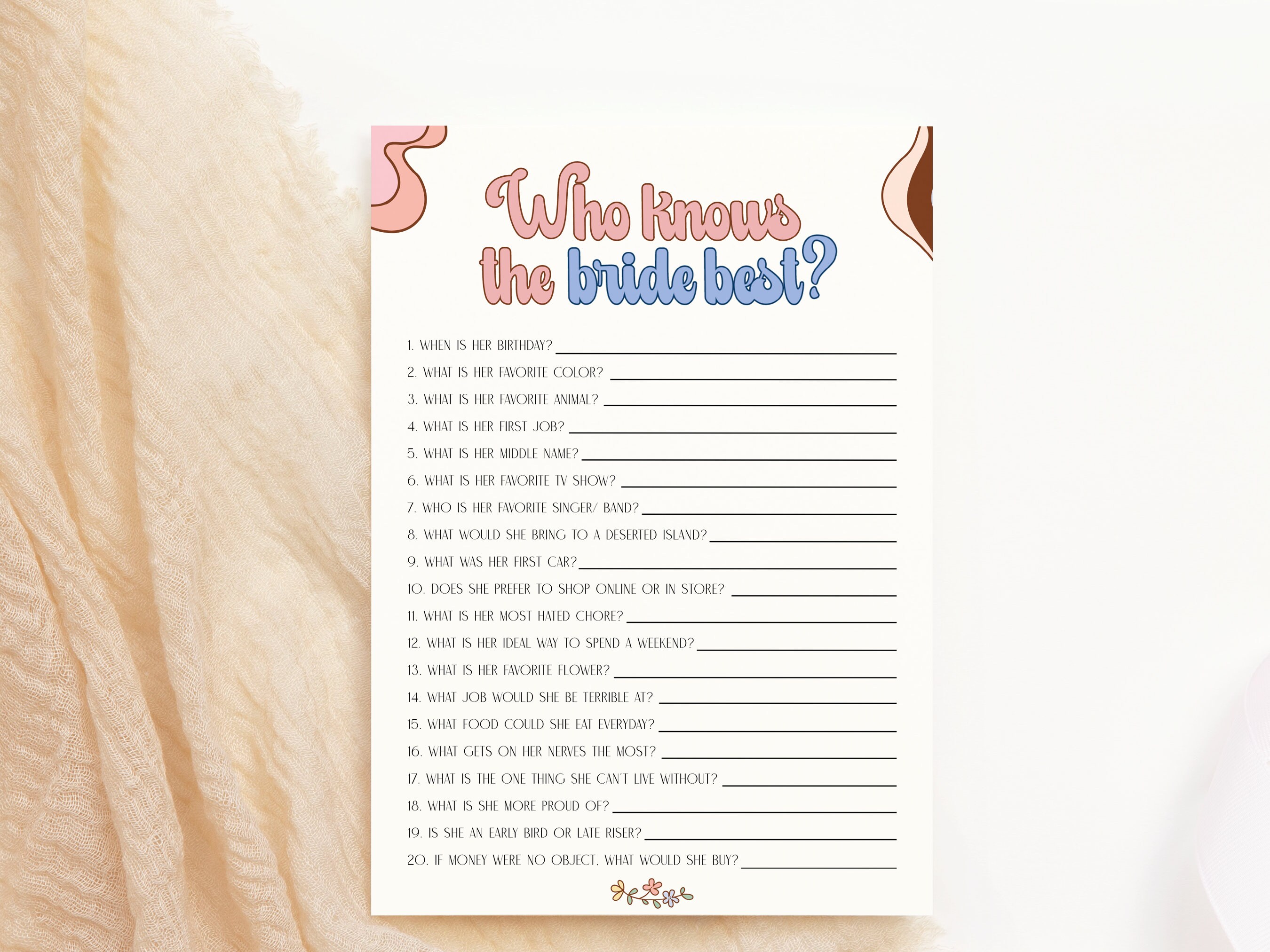 Who Knows the Bride Best Game Template, Minimalist Bridal Shower Game ...