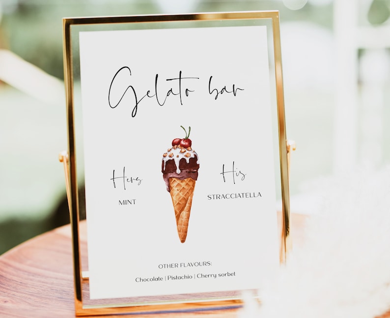 Ice Cream Bar Sign Template, Gelato Station Printable, Modern Wedding ...