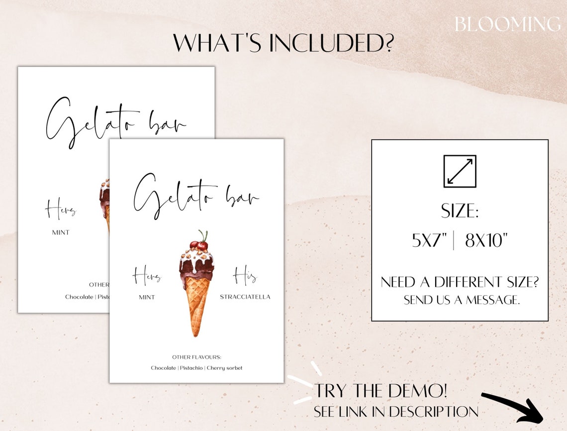 Ice Cream Bar Sign Template, Gelato Station Printable, Modern Wedding ...