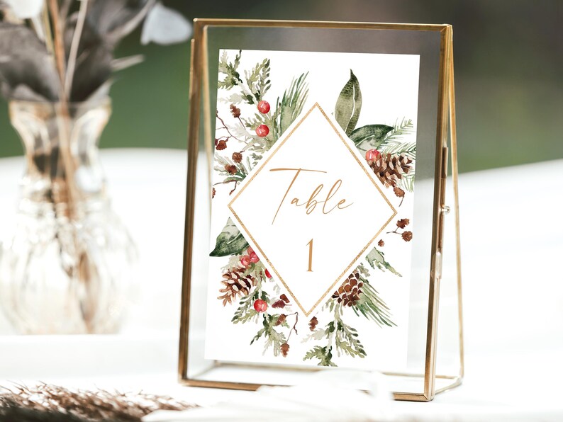 Christmas Table Number Sign Template, Winter Wedding, Table Number ...