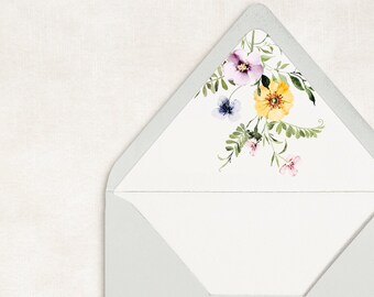 Printable Floral Envelope Liner Template, Watercolor Wildflowers ...