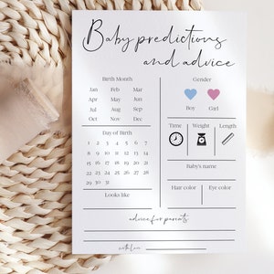 Baby Predictions and Advice Template, Baby Shower Games Printable, Fun ...