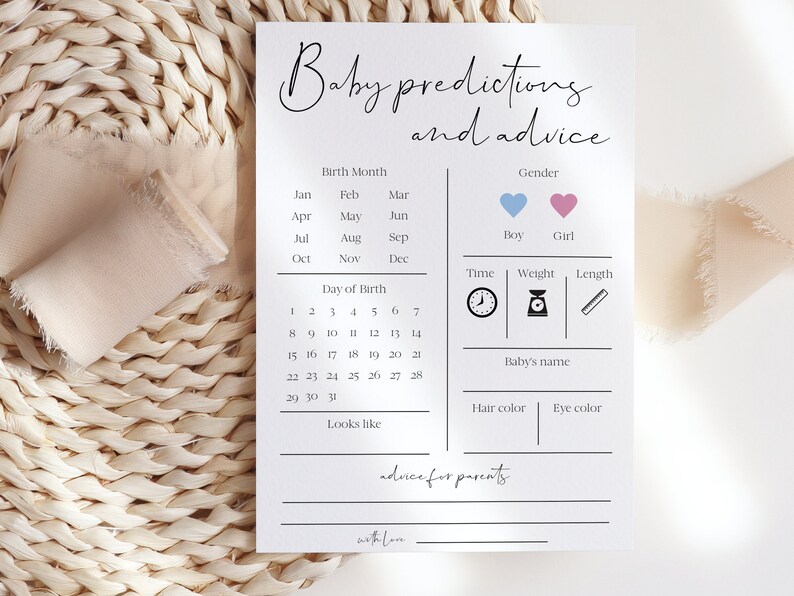 Baby Predictions and Advice Template, Baby Shower Games Printable, Fun ...