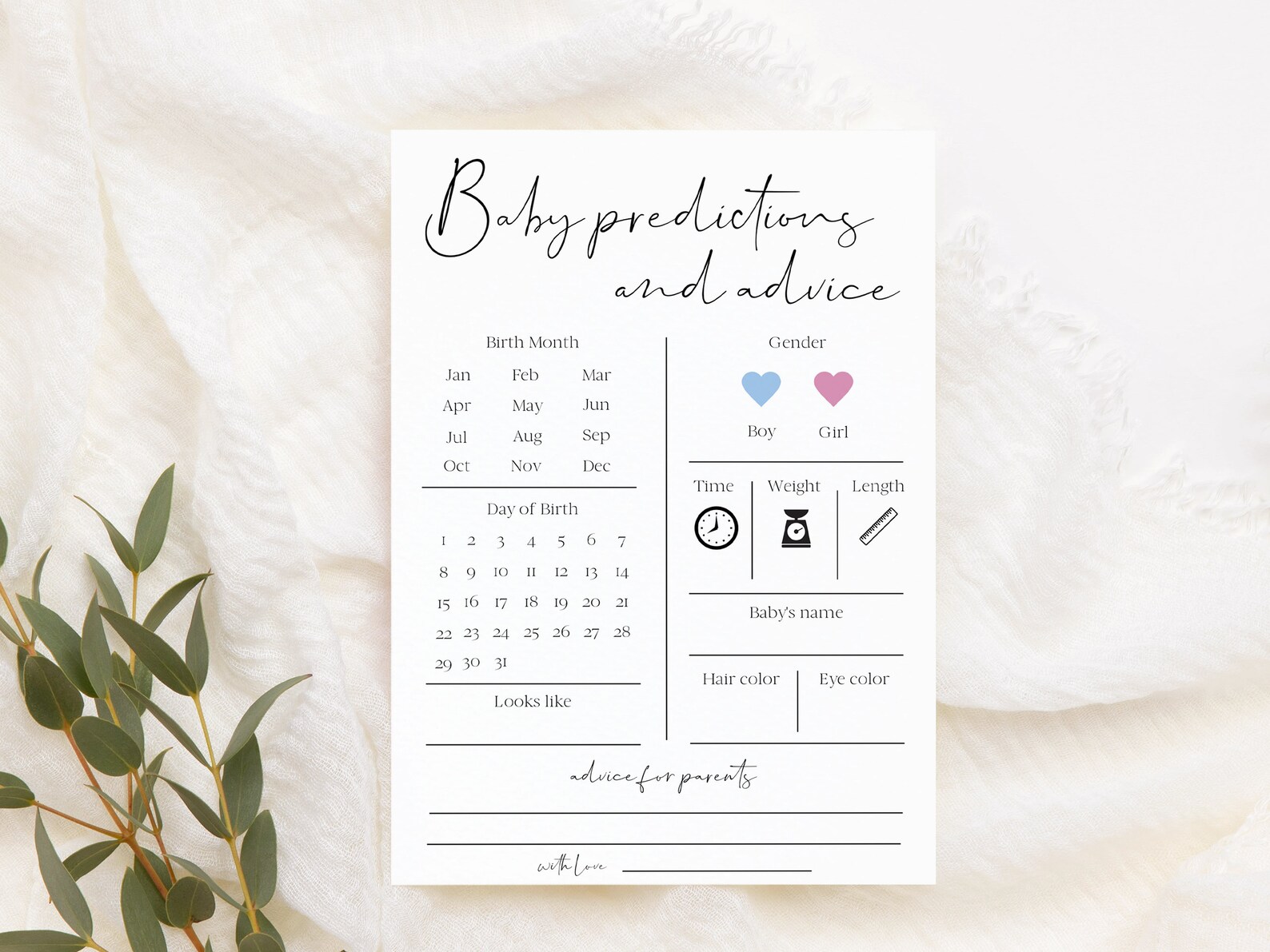 Baby Predictions and Advice Template, Baby Shower Games Printable, Fun ...