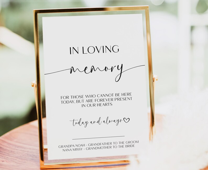 In Loving Memory Sign Template, Wedding Sign, Wedding Memory Sign ...
