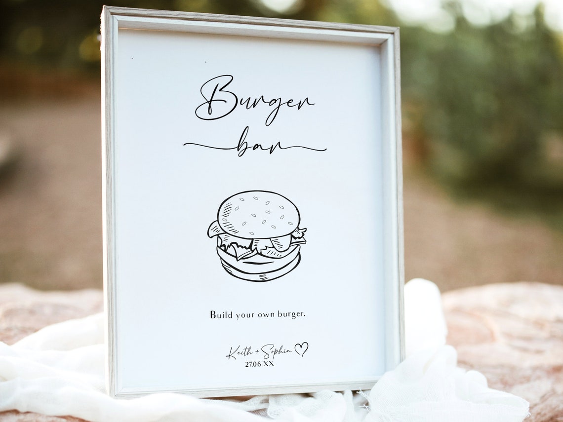 Burger Bar Sign Template, Wedding Food Signs Editable, Hamburger ...