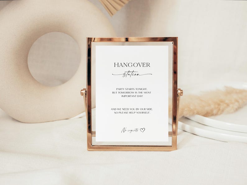 Hangover Kits Sign Template, Minimalist Wedding Hangover Bags ...