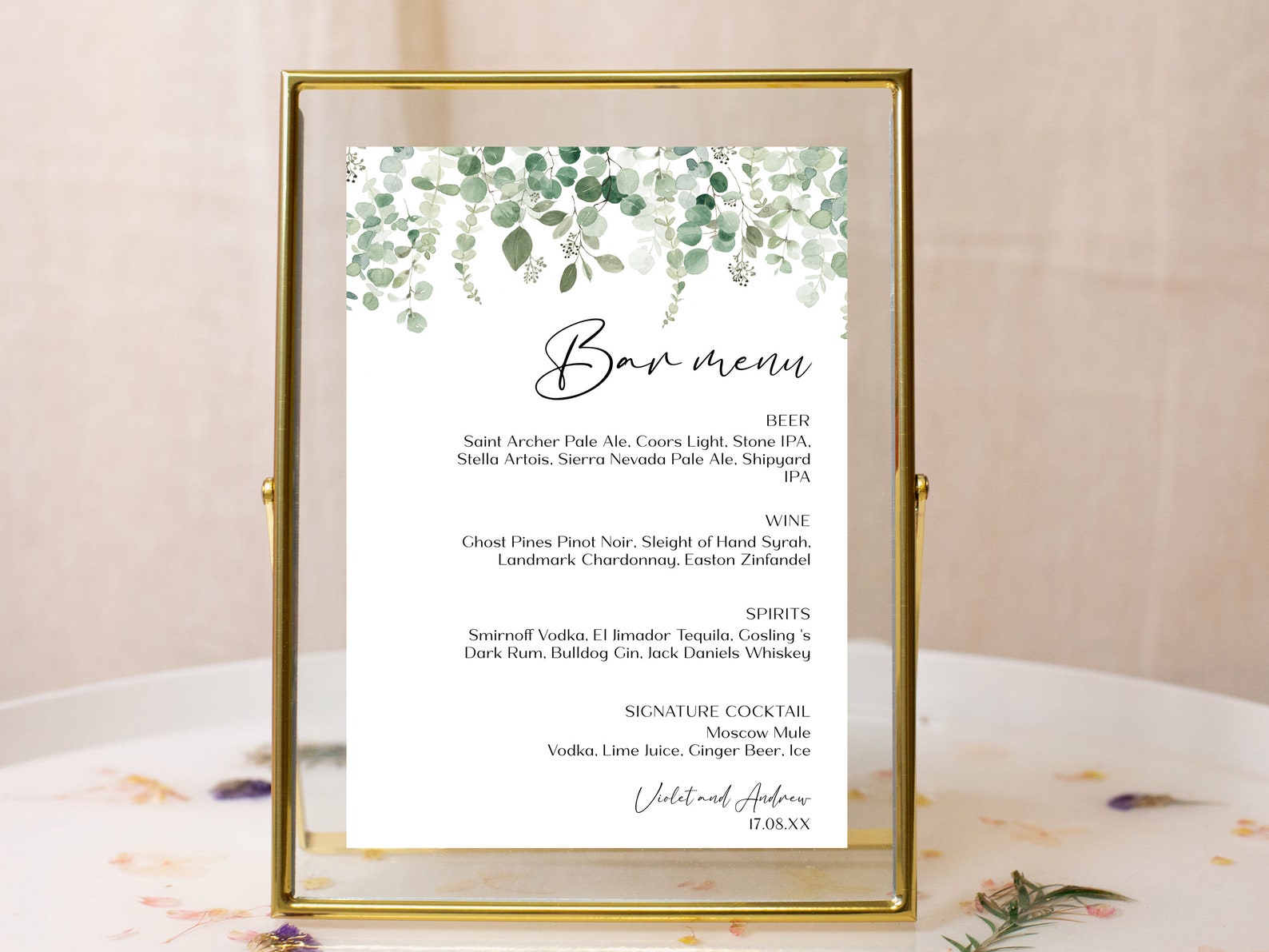 Bar Menu Wedding Sign Template Drinks Sign Greenery - Etsy