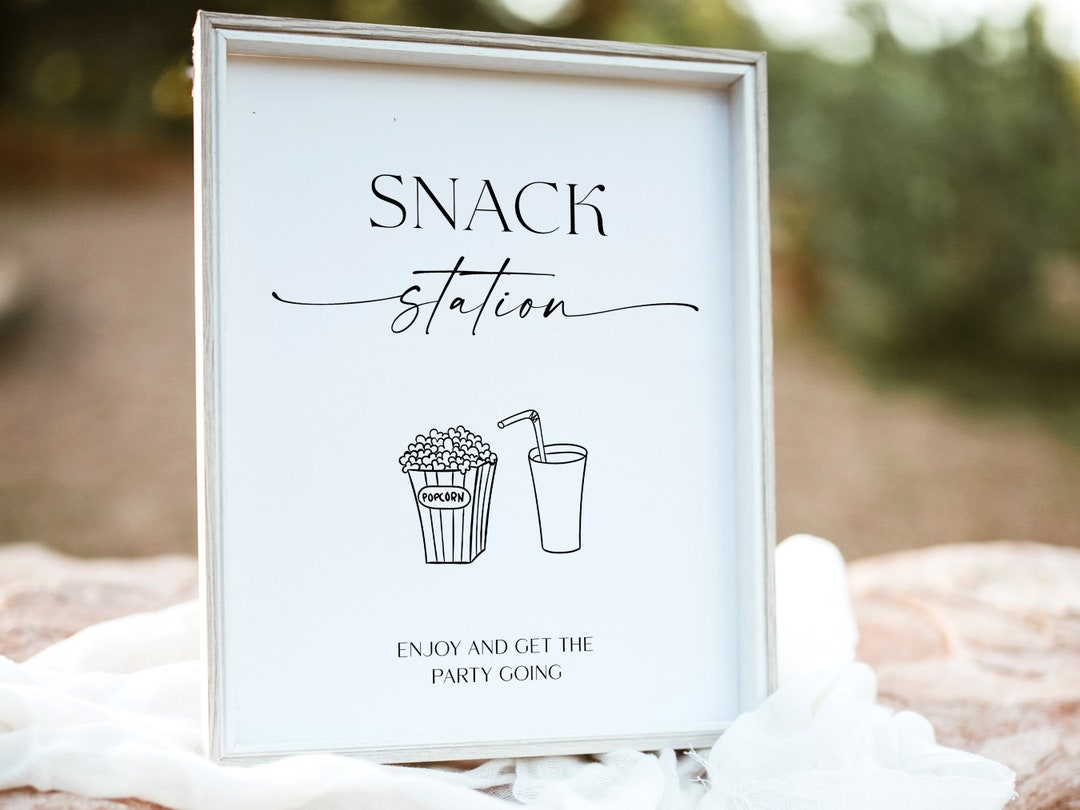 Snack Station Template, Snack Bar Sign, Late Night Snacks, Wedding ...