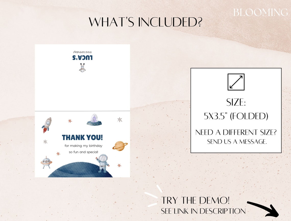 Outer Space Thank You Card Template, Printable Thank You Card, Boys ...