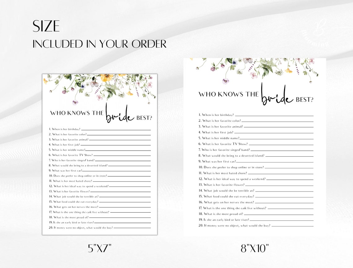 Who Knows the Bride Best Game Template, 20 Questions About the Bride ...