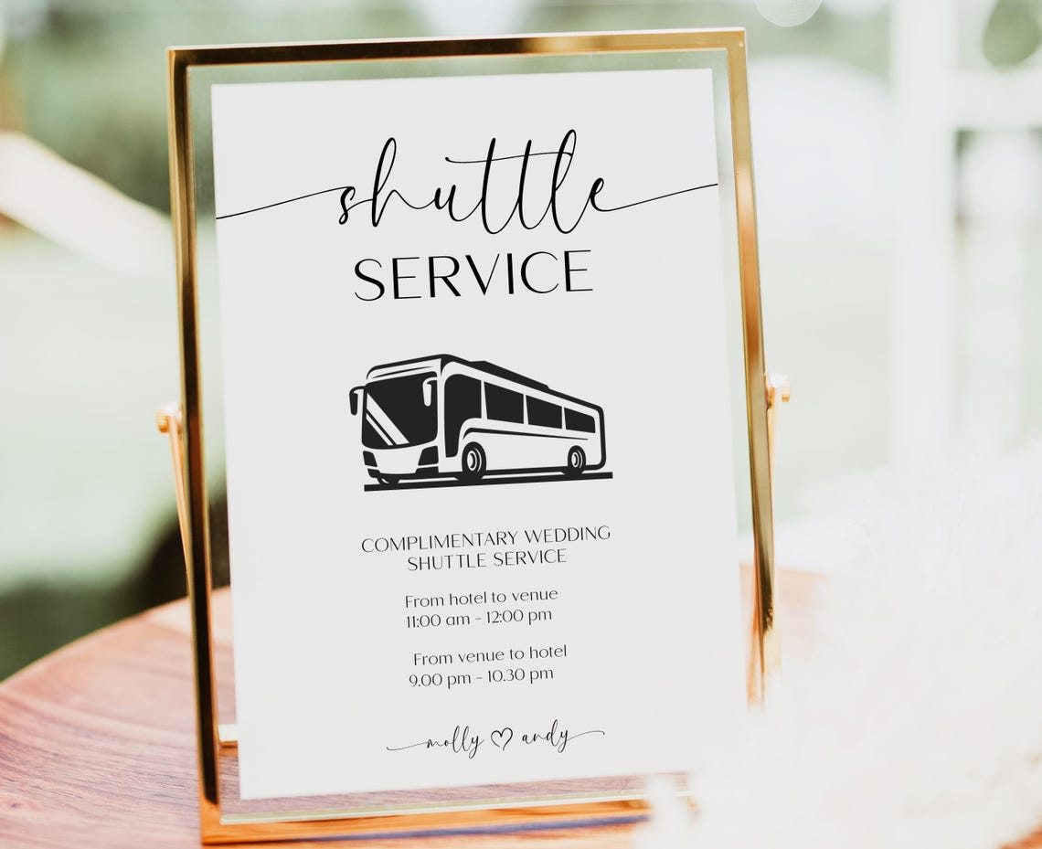 Wedding Shuttle Sign Template, Printable Transportation Schedule ...