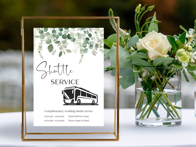 Eucalyptus Shuttle Sign Wedding Template, Wedding Transportation Sign ...