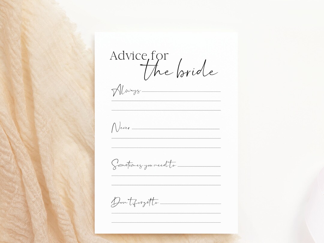 Advice for the Bride, Bridal Shower Games, Party Game Printable ...