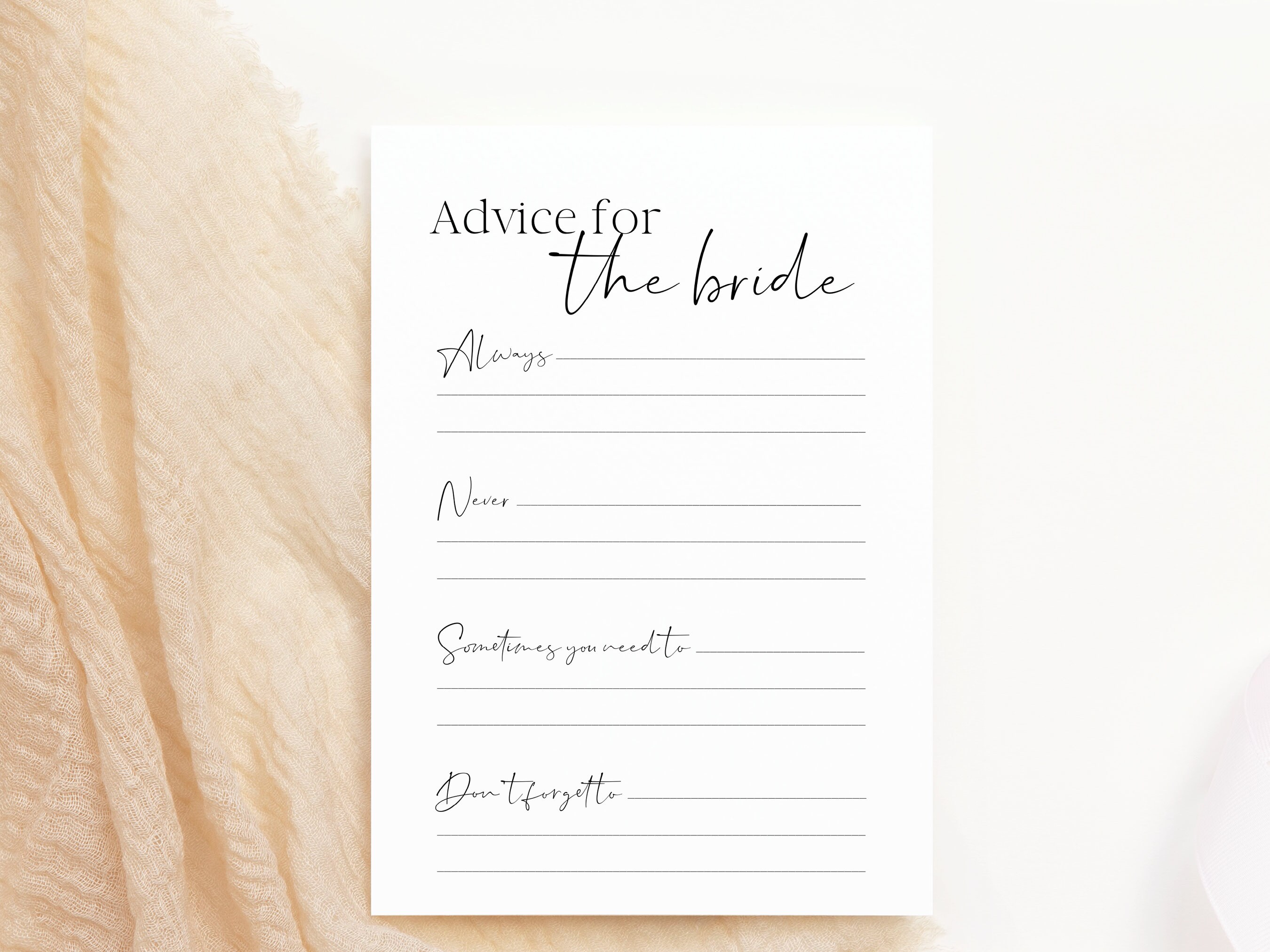 Advice for the Bride, Bridal Shower Games, Party Game Printable ...