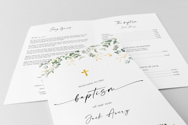 Eucalyptus Baptism Program Template, Minimalist Baptism Timeline ...