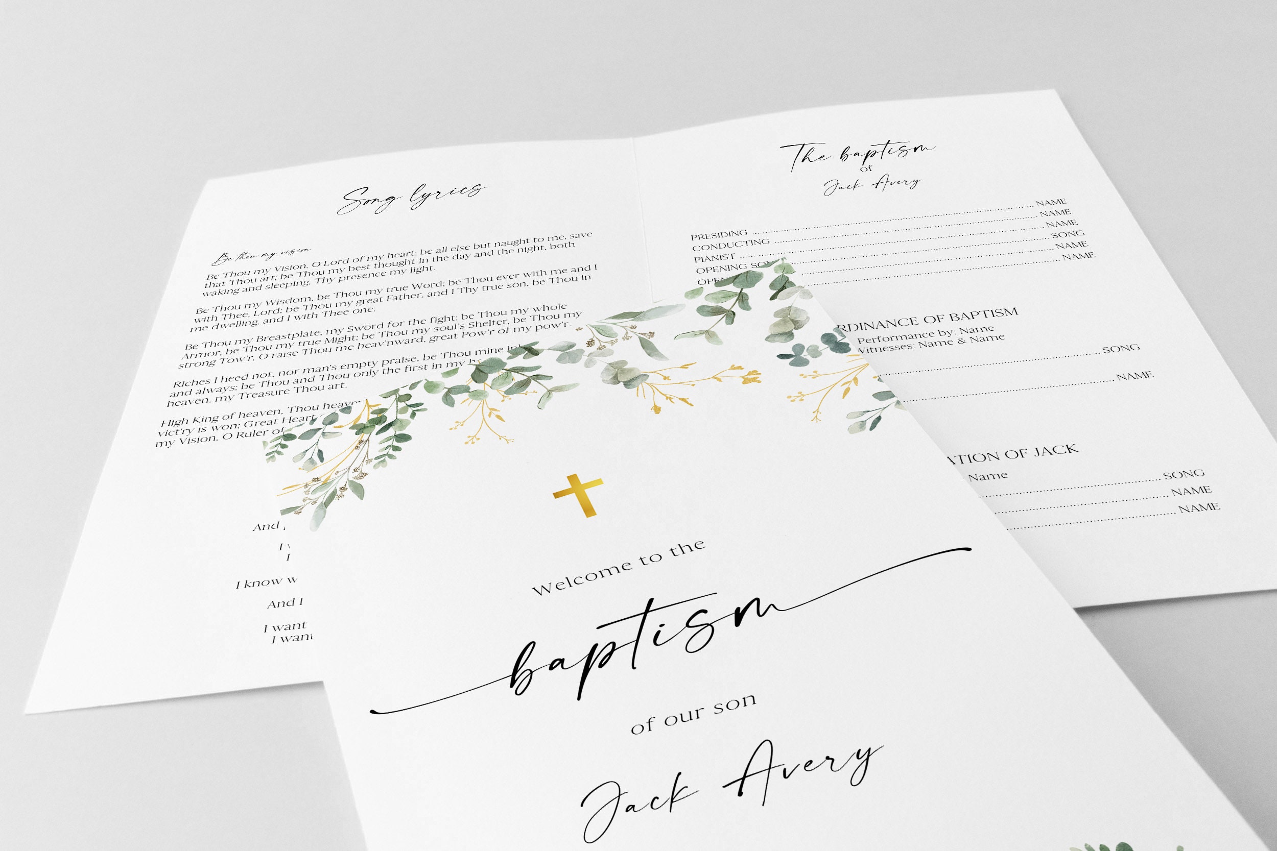 Eucalyptus Baptism Program Template, Minimalist Baptism Timeline ...