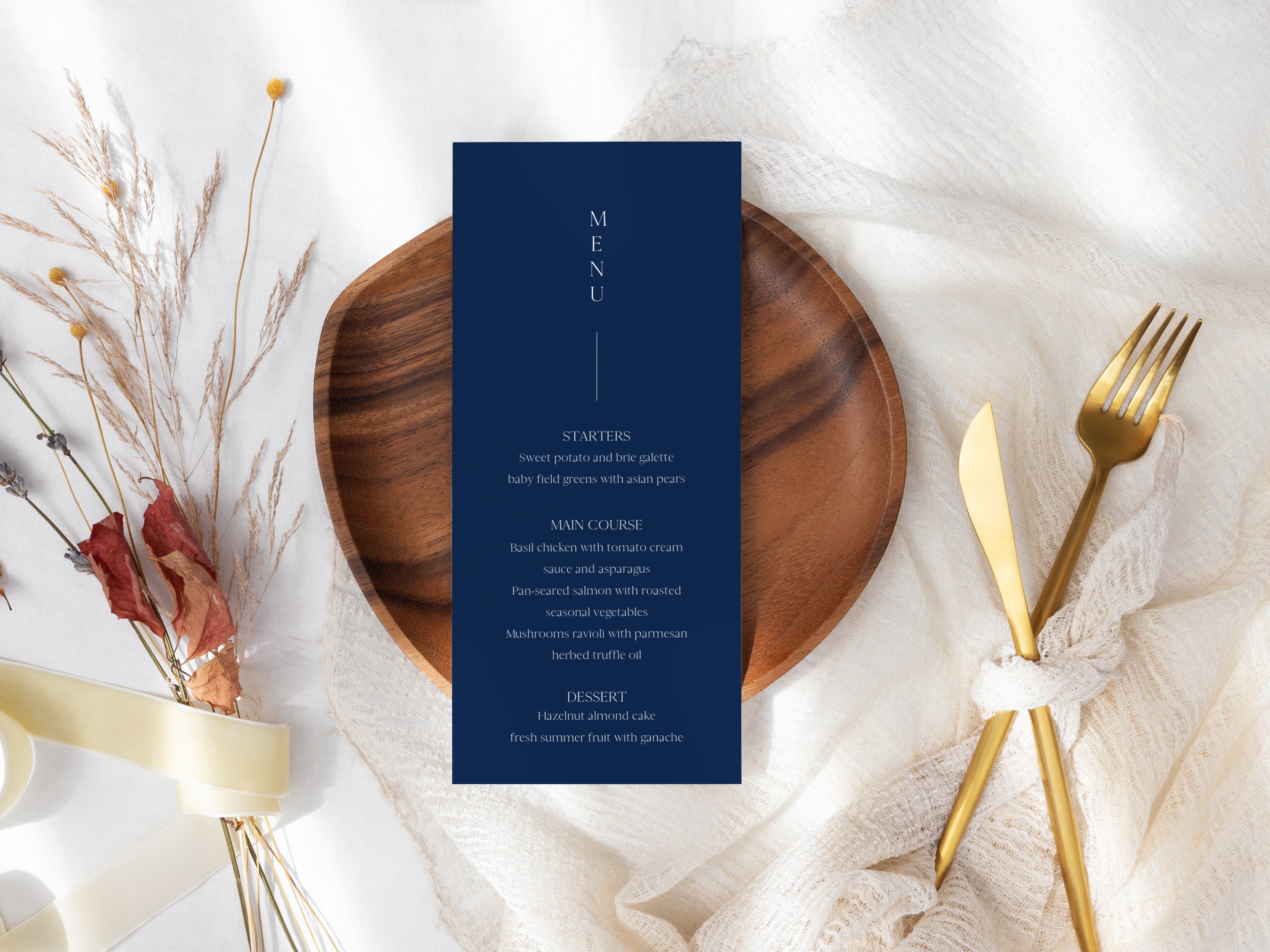 Blue Navy and Gold Wedding Menu Template, Moon and Stars Dinner Menu ...