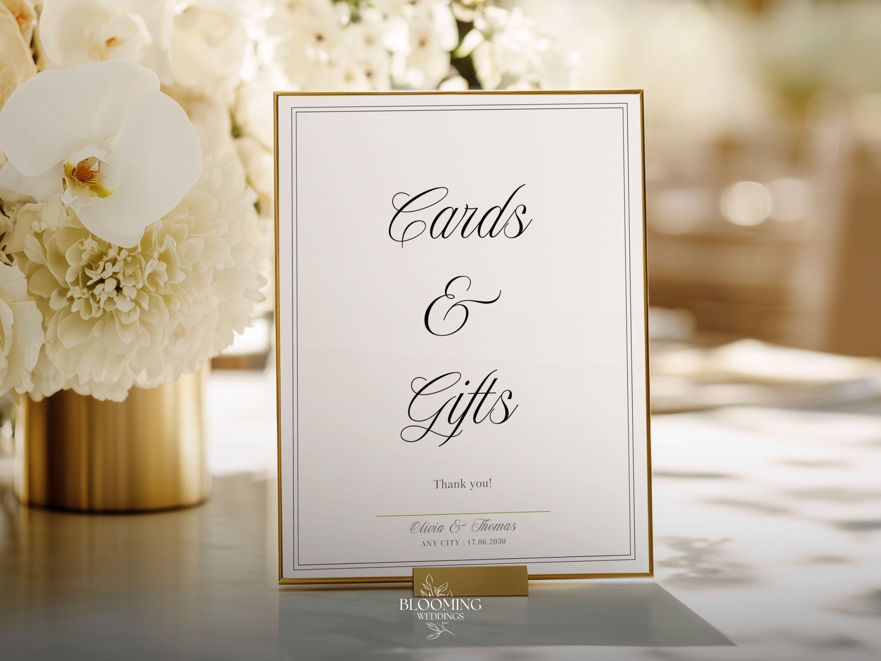 Cards and Gifts Sign, Elegant Wedding Post Box Sign, Editable Canva ...
