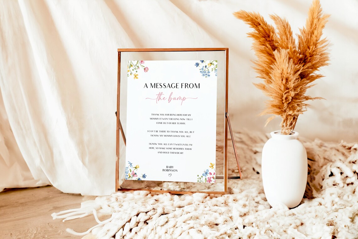 A Message From the Bump Template, Baby in Bloom Baby Shower Bump Sign ...