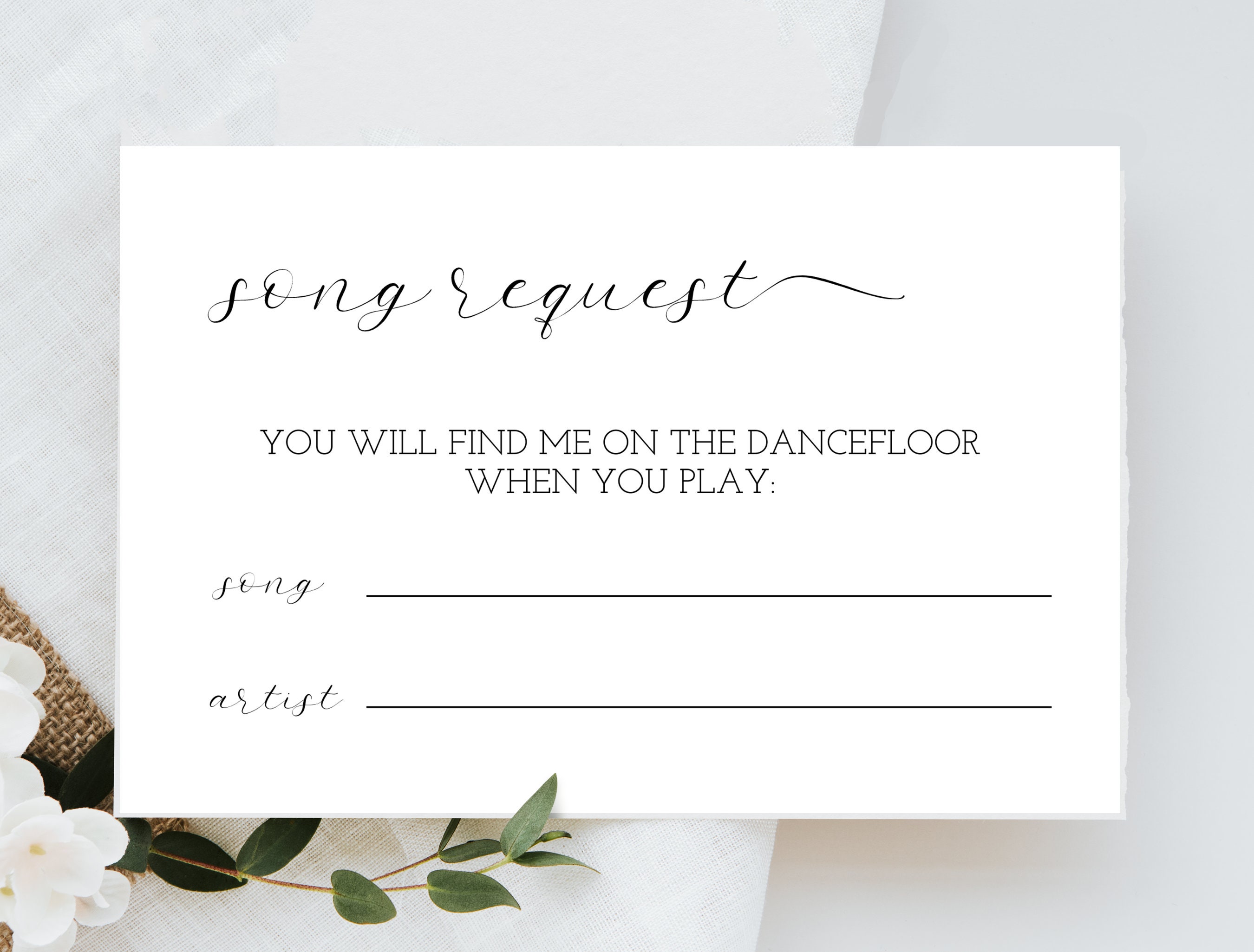Song Request Card for Wedding Printable Wedding DJ Request - Etsy