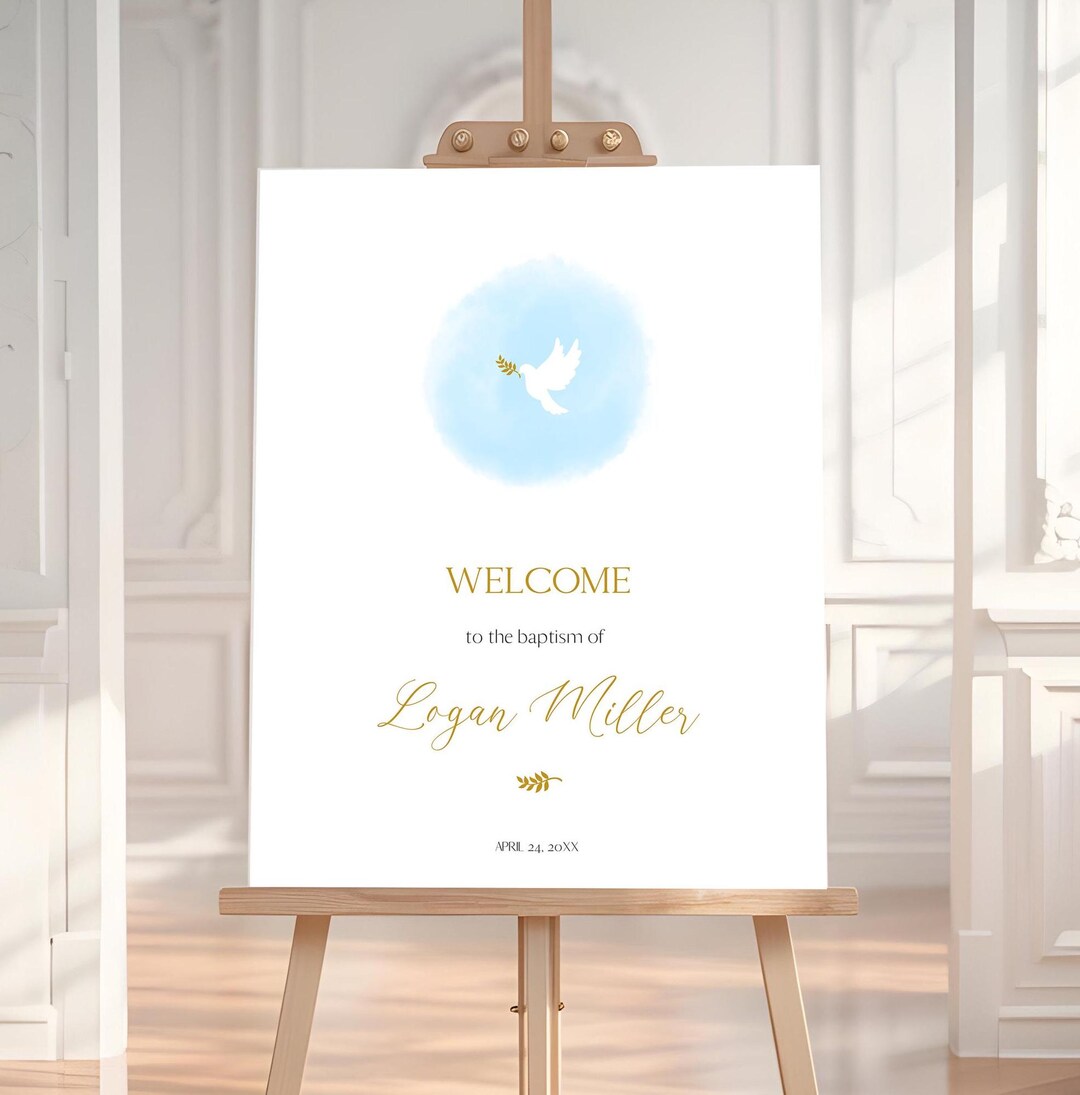 Customizable Blue Baptism Welcome Sign Template With Blue Dove, First ...