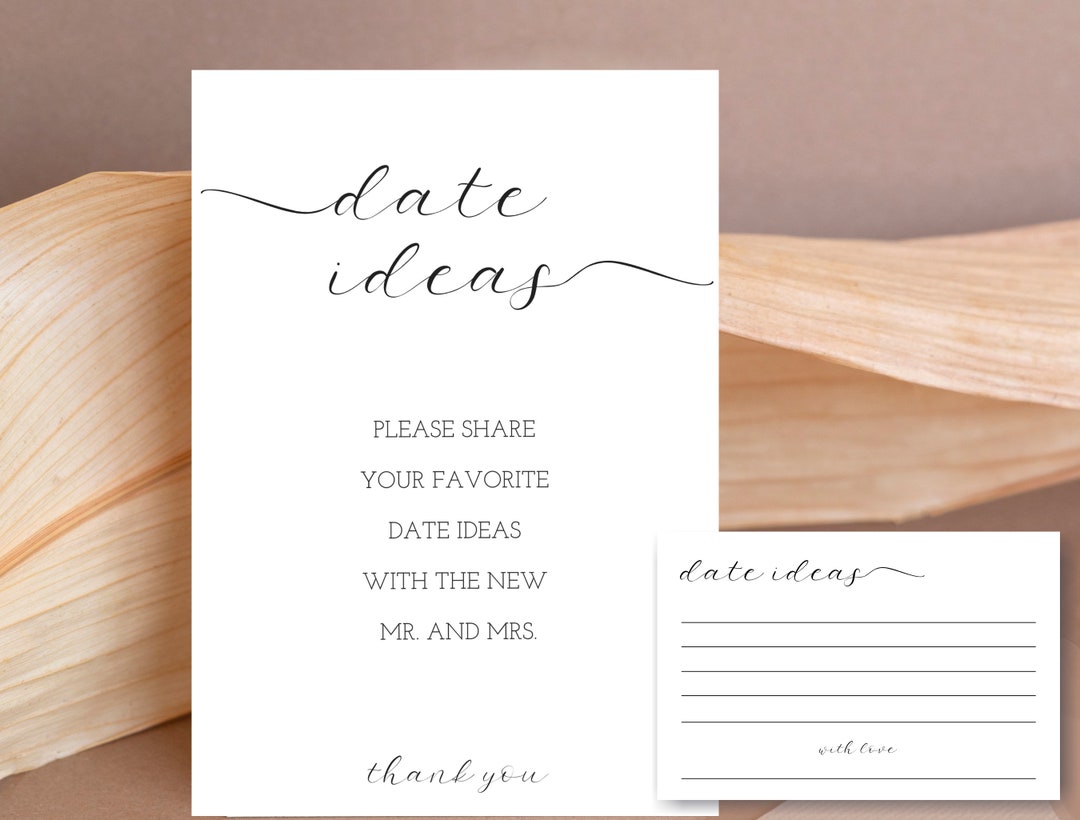 Date Night Ideas Sign Template, Wedding Date Advice, Date Night Card ...