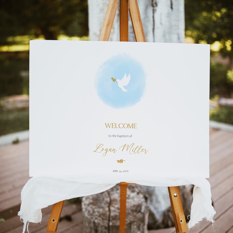 Editable Blue Baptism Welcome Sign Template, First Communion Signs, Baby Boy Baptism Decor ...