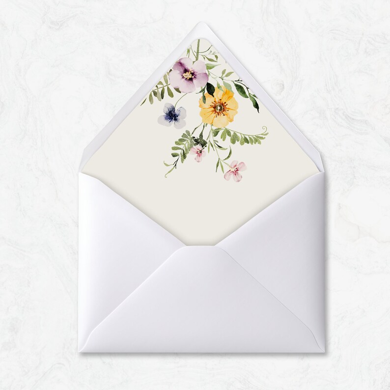 Printable Floral Envelope Liner Template, Wildflowers Wedding Envelope ...